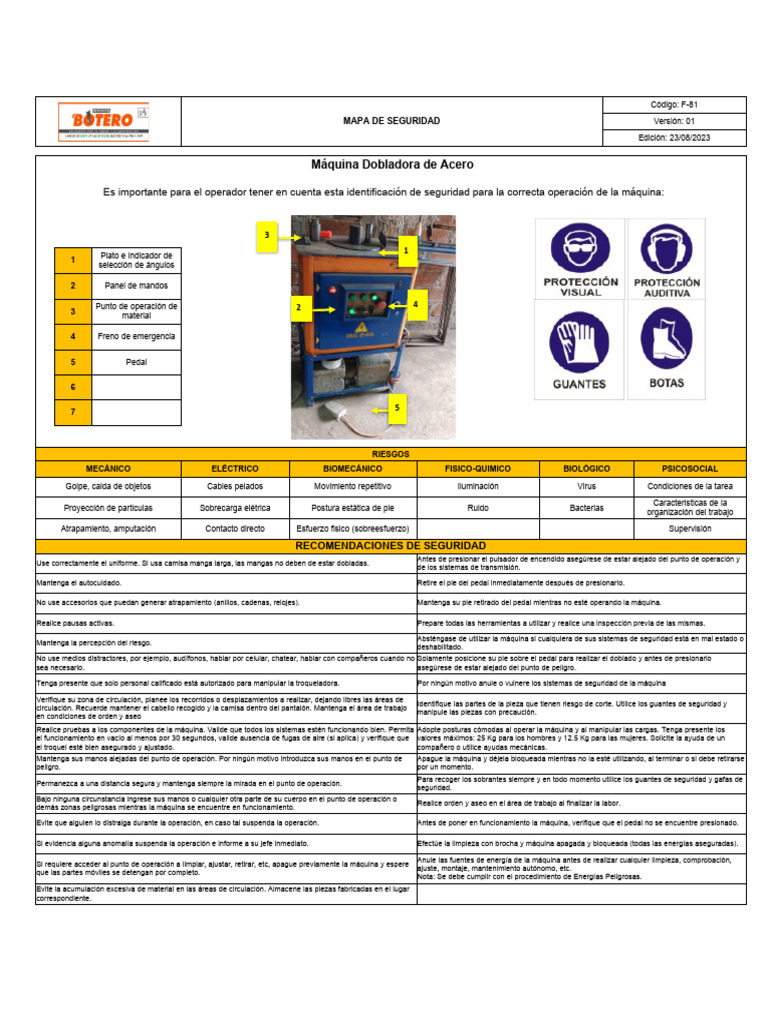 F-81 Mapa de Seguridad Maquina DOBLADORA | PDF