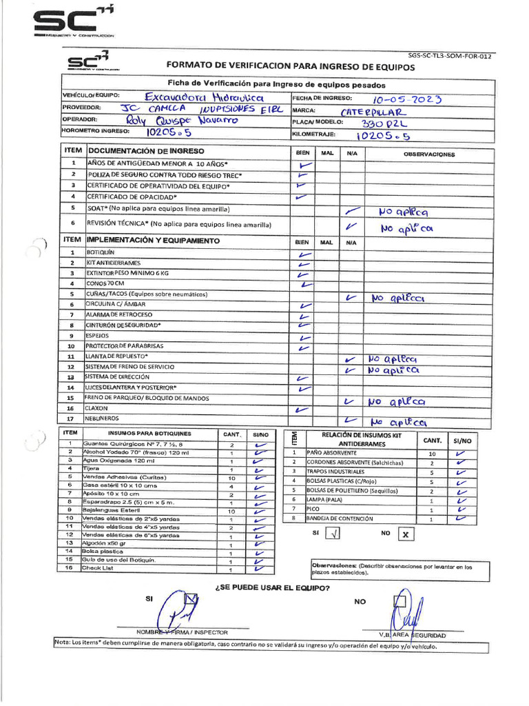 Check List Inicial 330 d2l | PDF