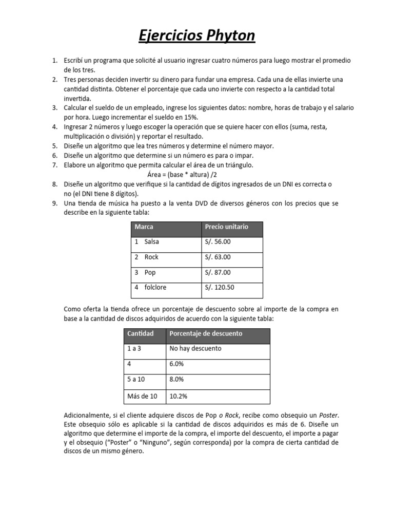 Ejercicios de Phyton | PDF | Juegos y actividades