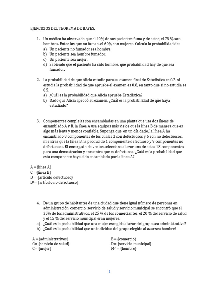 Teorema De Bayes Ejercicios Resueltos Res Menes De Probabilidad - Free ...