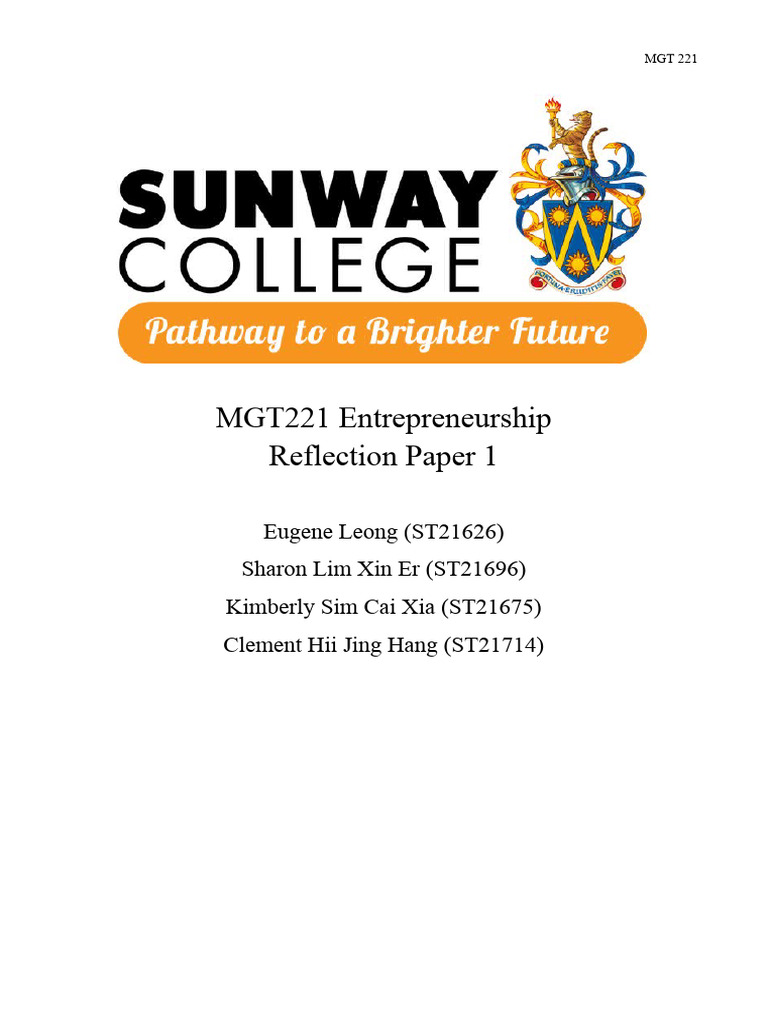 MGT221 Reflection Paper 1 | PDF | Entrepreneurship | Leadership
