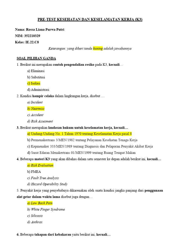Soal Pre-Test K3 | PDF