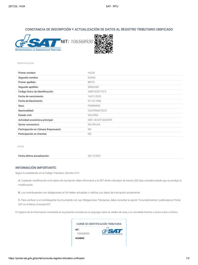 Portal SAT - Impresión de RTU - Guatemala | PDF