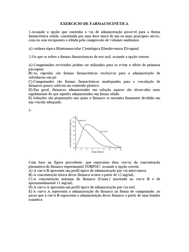 Exercicio de Farmacocinetica 1 | PDF | Farmacocinética | Farmacologia