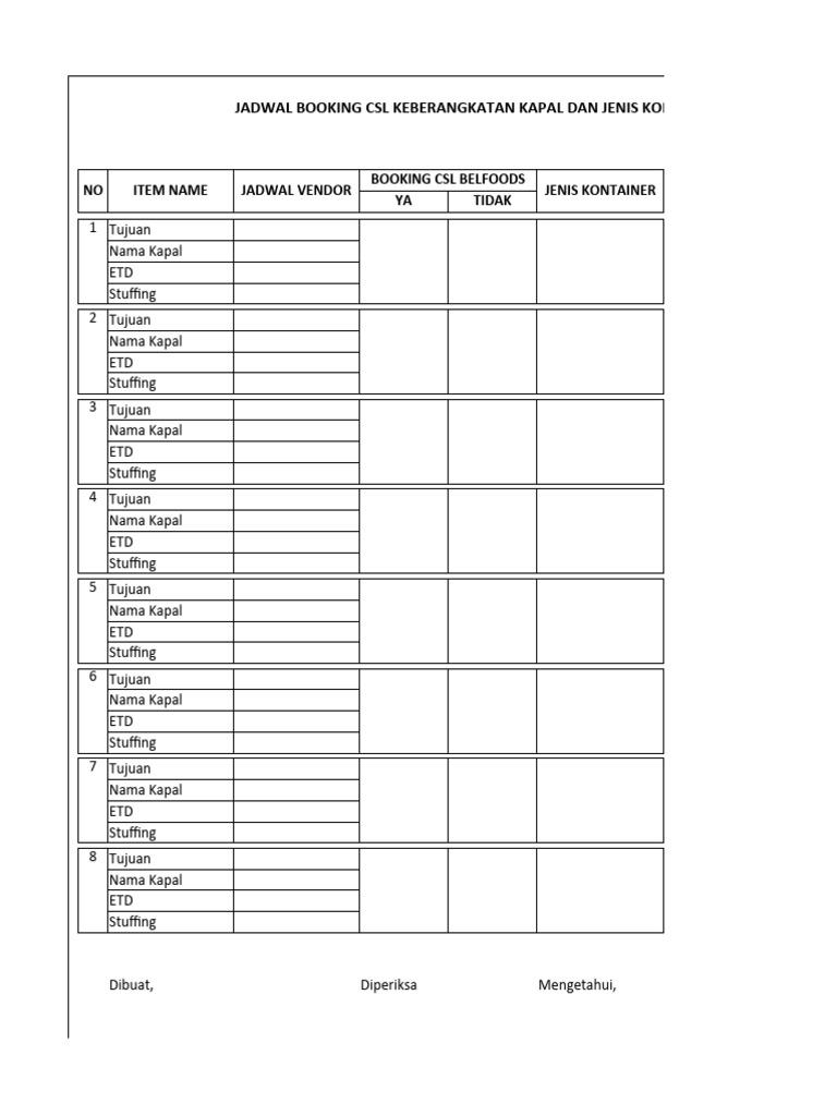 Form Jadwal Booking | PDF