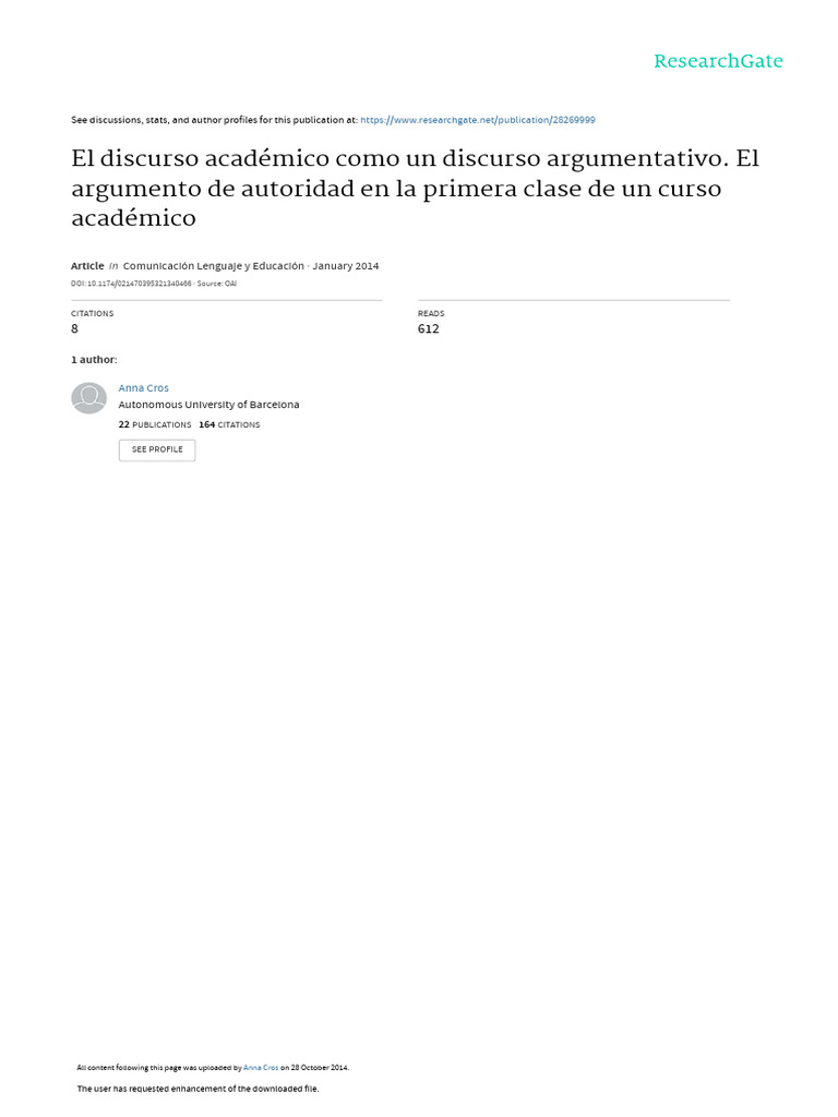 El Discurso Académico Como Un Discurso Argumentativo. Anna Cross | PDF ...