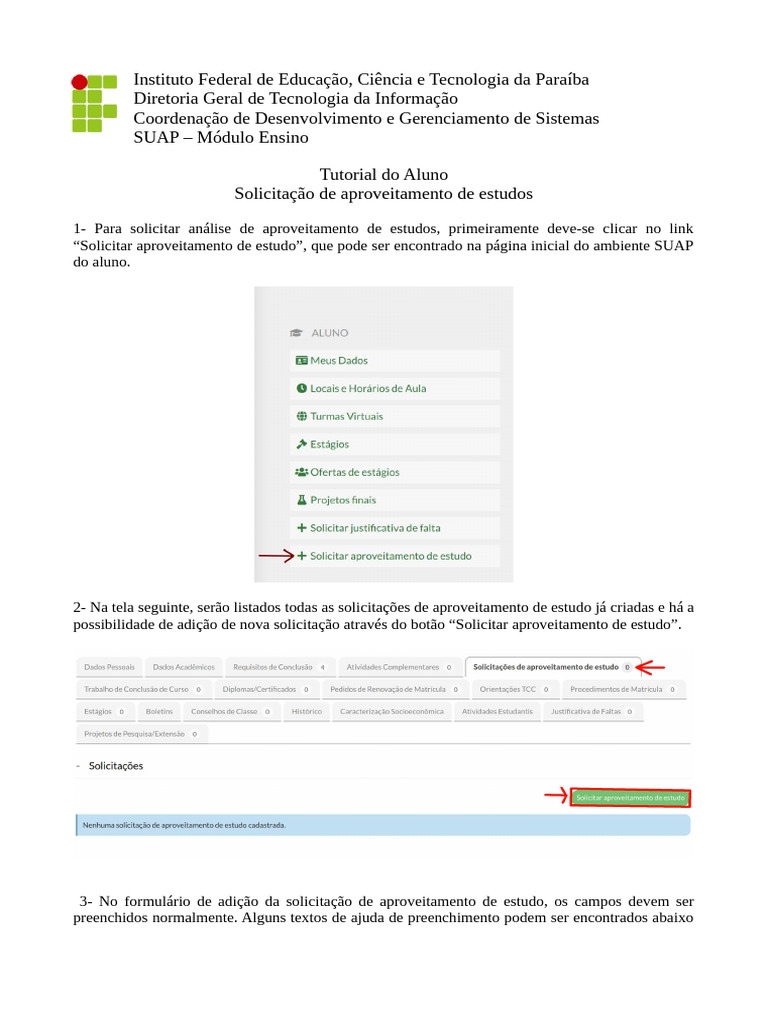 Tutorial Do Aluno - Solicitacao de Aproveitamento de Estudos | PDF | Informática