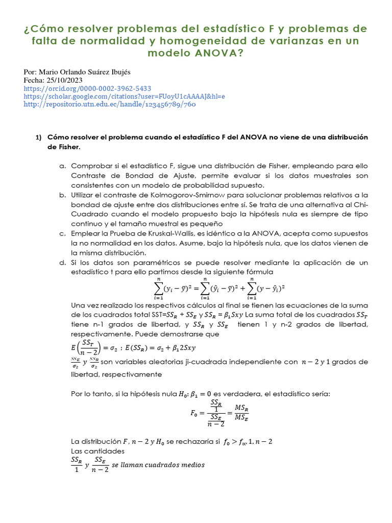 ¿Cómo Resolver Problemas Del Estadístico F y Problemas de Falta de ...