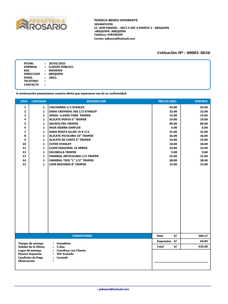 Cotizacion 656 | PDF