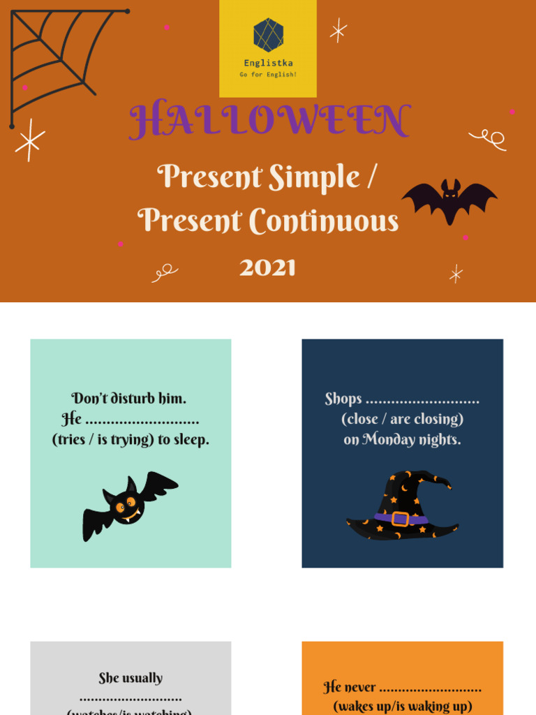 Halloween Present Simple Present Continuous | PDF