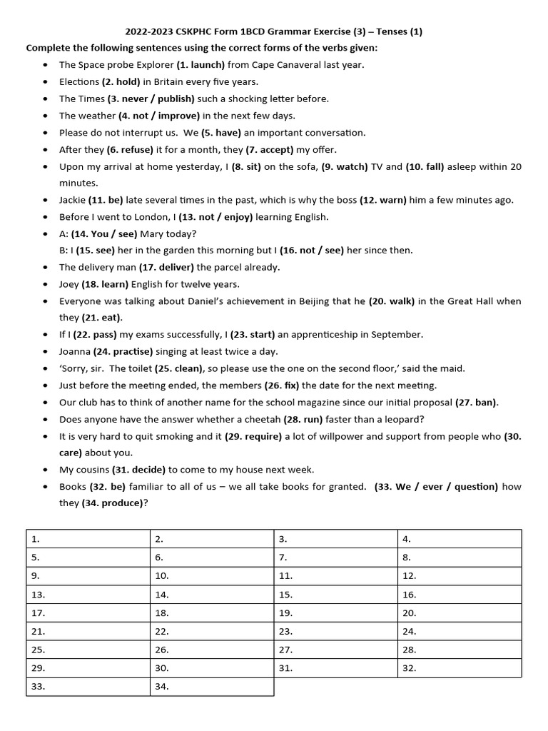 GR Ex3 Tenses | PDF | Syntax | Linguistic Morphology