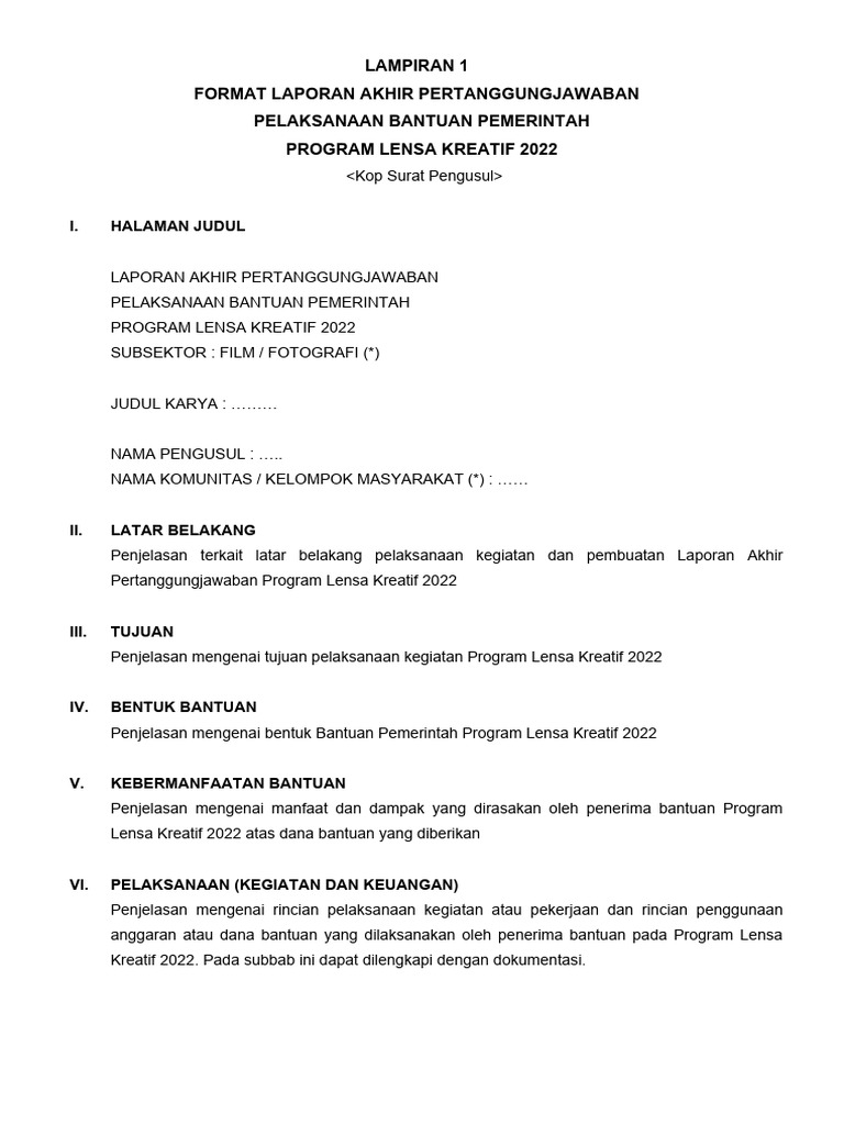 01 Format Laporan Akhir Pertanggungjawaban | PDF