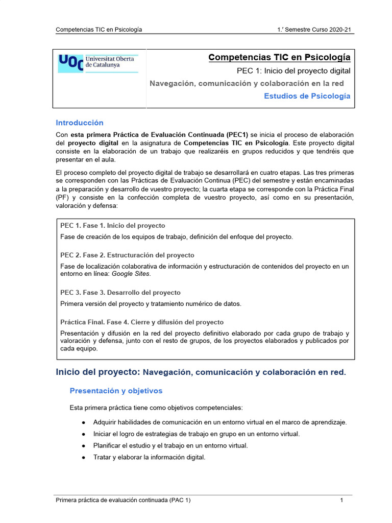 CTIC Psicologia PEC1 20 21 1 CAST | PDF | Evaluación | Tecnología de información y comunicaciones