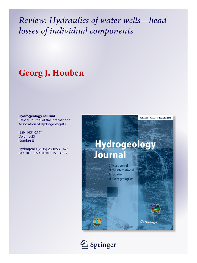 Review: Hydraulics of Water Wells-Head Losses of Individual Components ...
