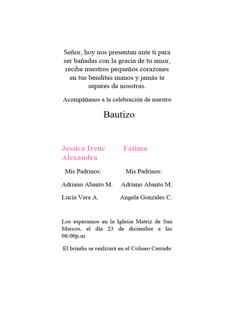 Tarjeta Bautizo Chica | PDF