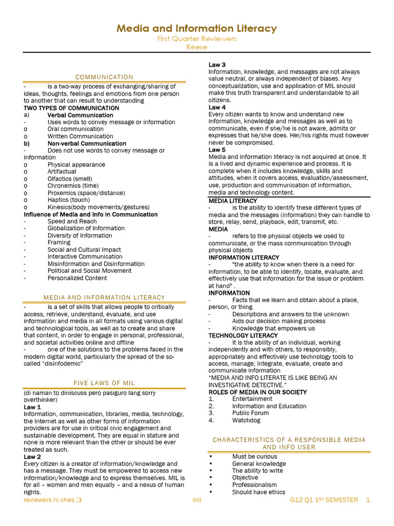 MIL Reviewer Grad 12 (1st Quarter) | PDF | Communication | Copyright ...