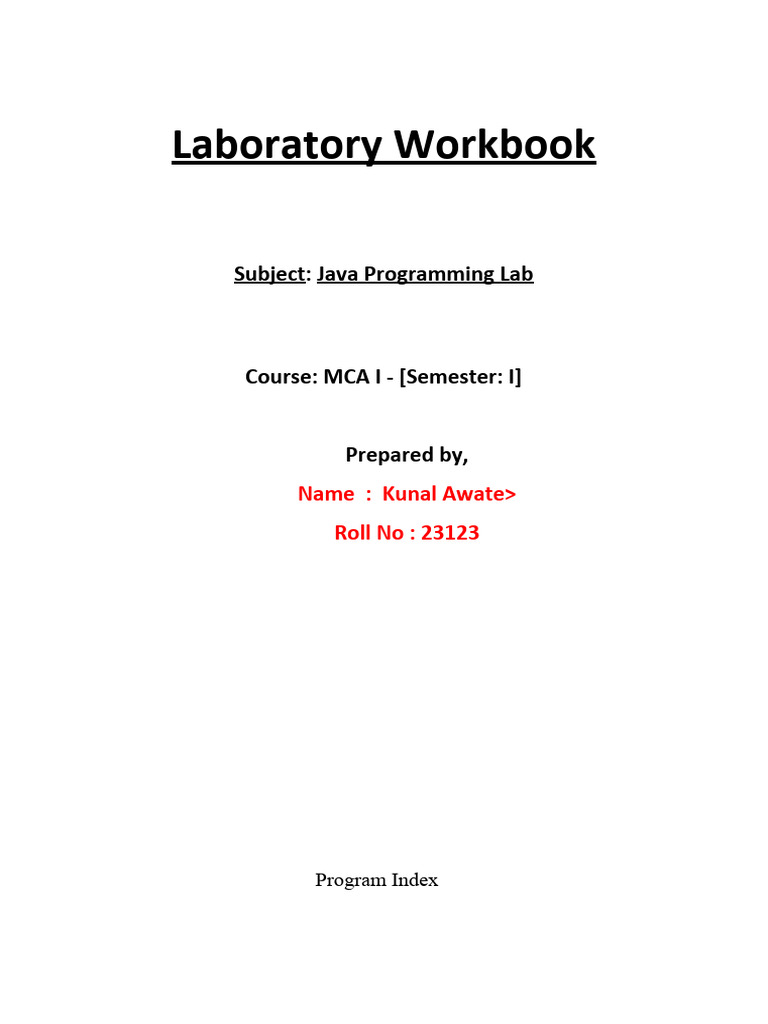 Java Labbook Amol Shinde Pdf Method Computer Programming Java Programming Language 