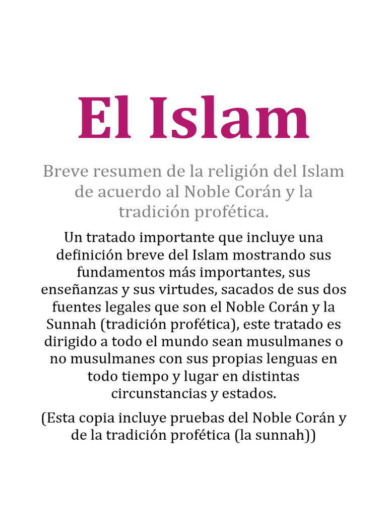 El Islam Breve Resumen de La Religión Del Islam de Acuerdo Al Noble ...