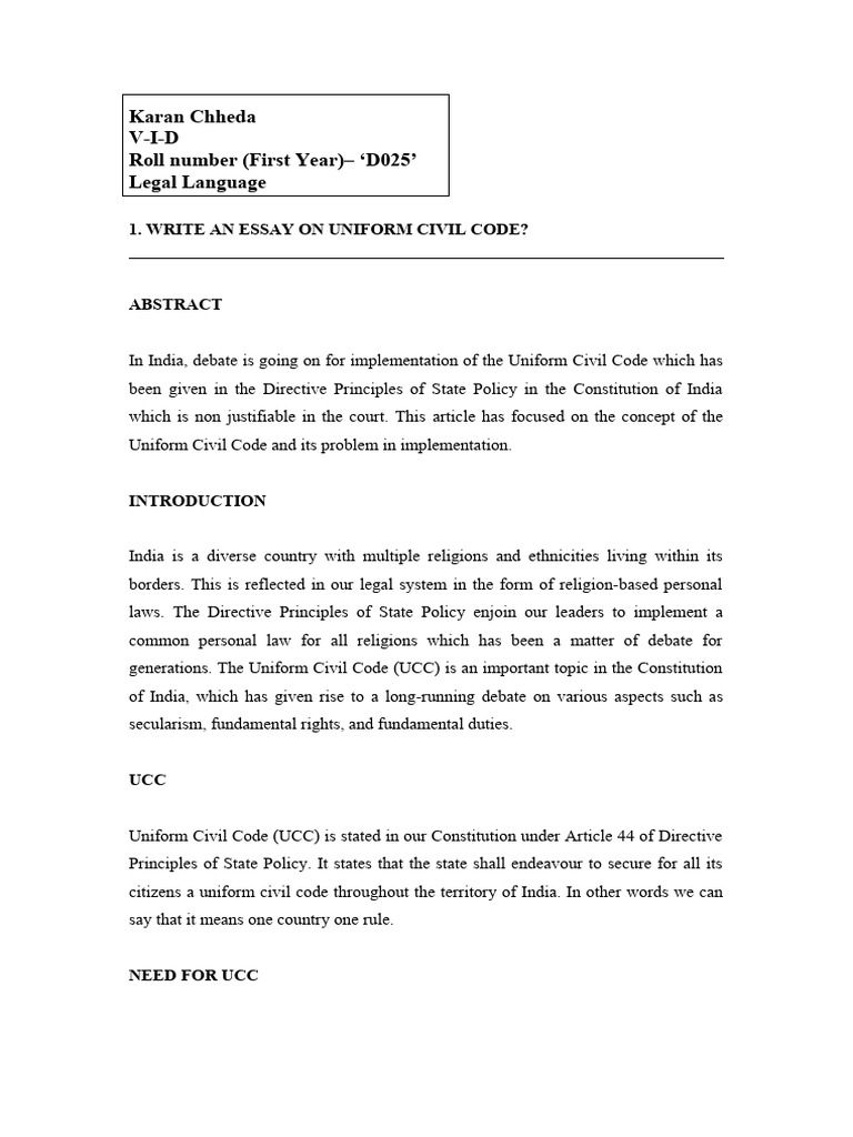 KARAN CHHEDA - D025 - Legal Language - UCC | PDF | Government Of India ...