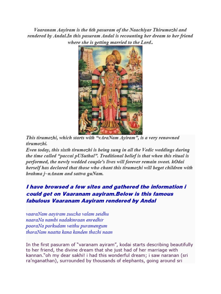 Vaaranam Aayiram: Andal's Dream Pasuram | PDF | Indian Religions