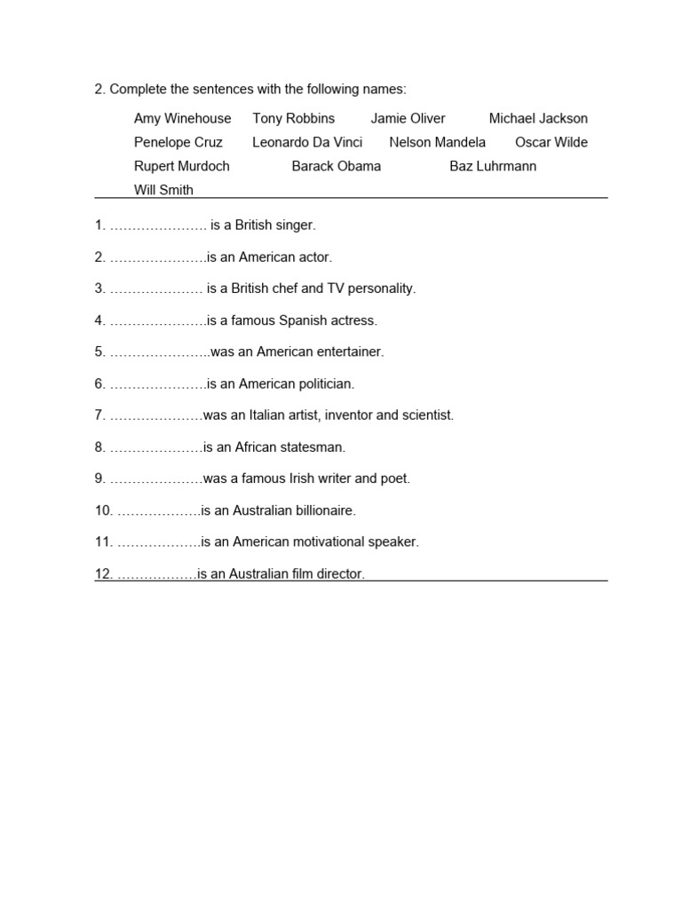 Complete With Famous People | PDF