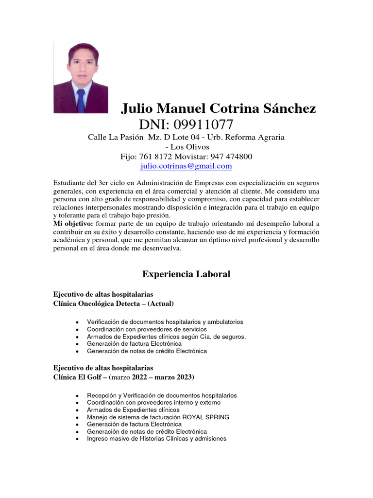 CV Julio Cotrina 2023 | PDF | Business