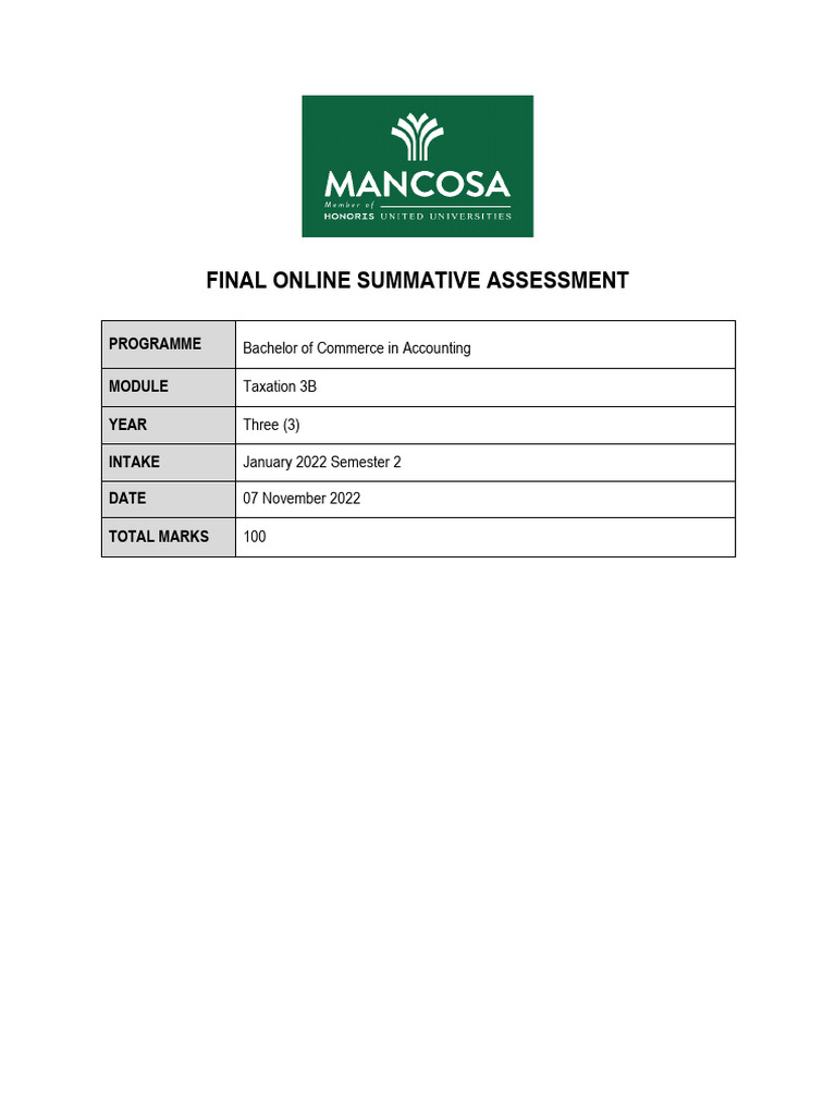 BCOM Accounting Taxation 3B Online Summative Assessment | PDF ...