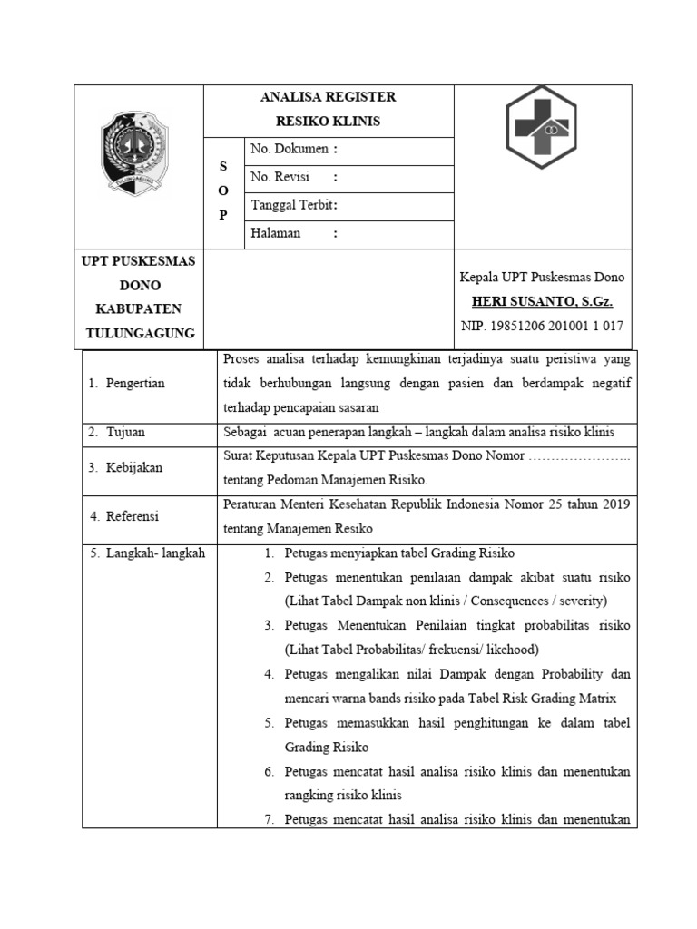 5.3 SOP Analisa Register Resiko Klinis Edit | PDF | Sains & Matematika