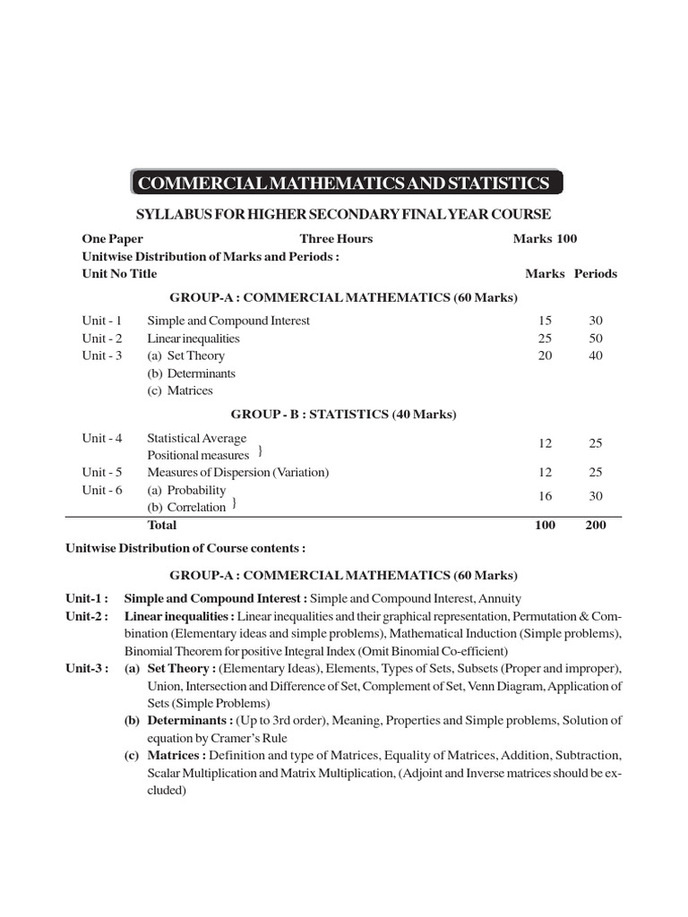 2 Commercial Mathematics and Statistics 1 1 | PDF | Matrix (Mathematics ...
