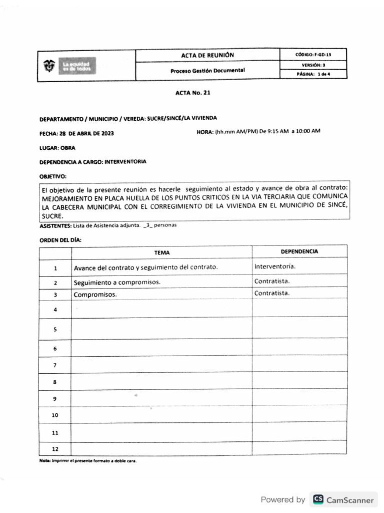 Acta de Reunión #21 | PDF