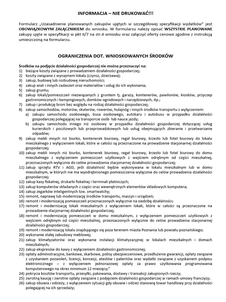 Uzasadnienie Planowanych Zakupów Ujętych W Szczegółowej Specyfikacji ...