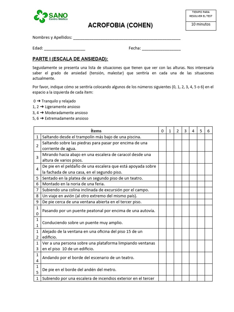 Test Acrofobia - (Cohen) | PDF