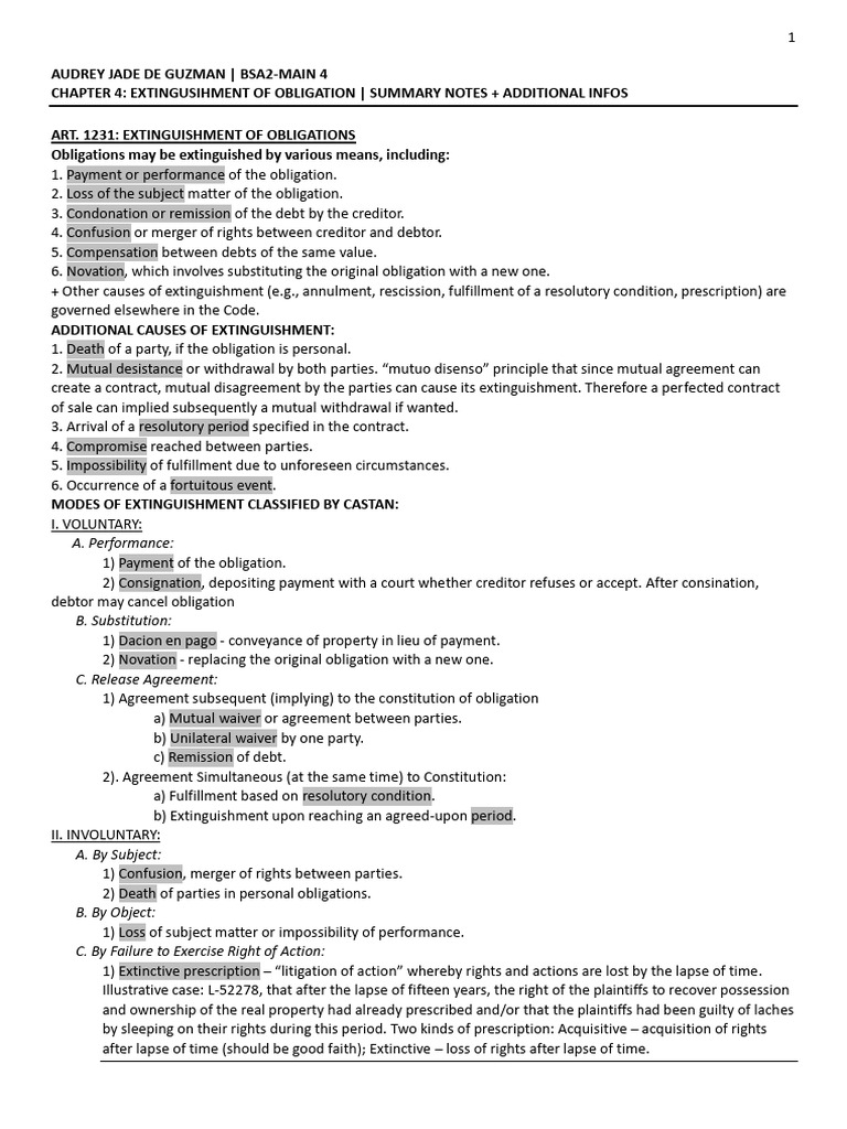 Oblicon - Chapter 4 - Section 1 | PDF | Payments | Debt