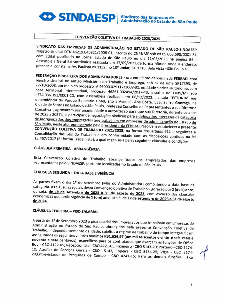 CCT - SINDAESP X FEBRAD (2023-2025) | PDF