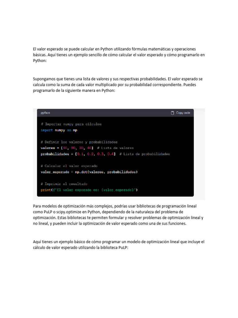 Calculo Del Valor Esperado y Como Programarlo en Python para Modelos de ...