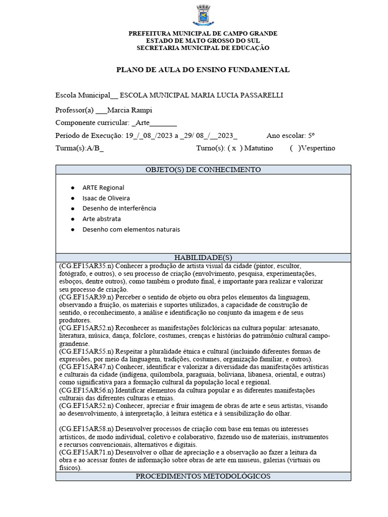 Plano de Aula - 5 Ano 1109 A 2209 2023 Ensino Fundamental - Estrutura | PDF | Imagem | Desenho