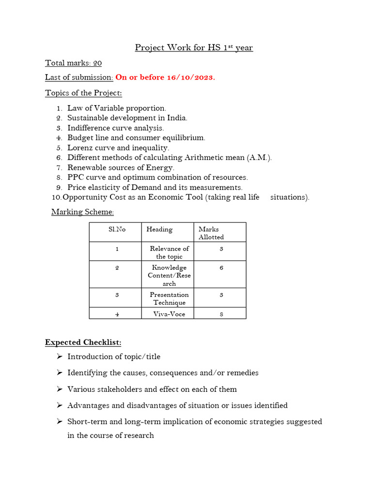 Project Work For HS 1st Year | PDF