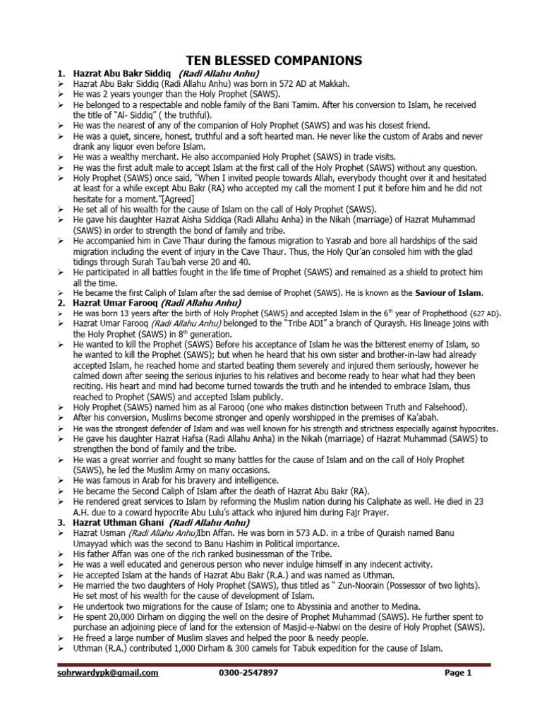 4.1 Ten Blessed Companions | PDF | Muhammad | Ali