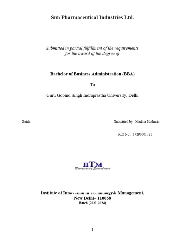 Sun Pharma Project Final | PDF | Gross Margin | Business Economics