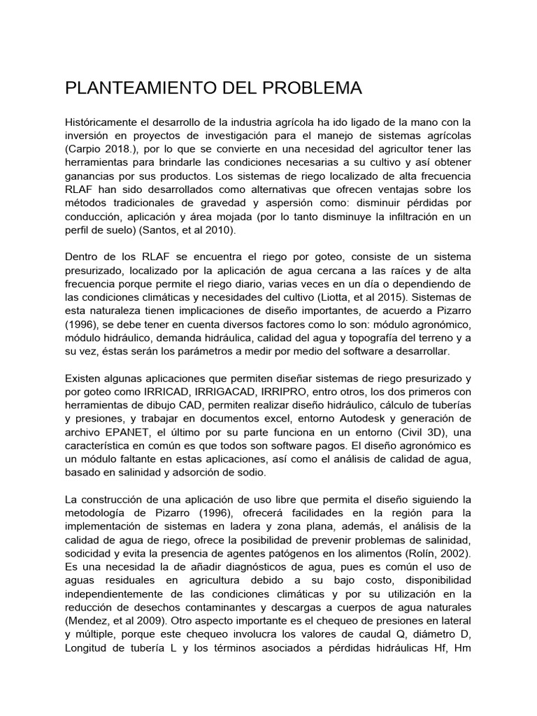 Planteamiento Del Problema | Descargar gratis PDF | Riego | Agua
