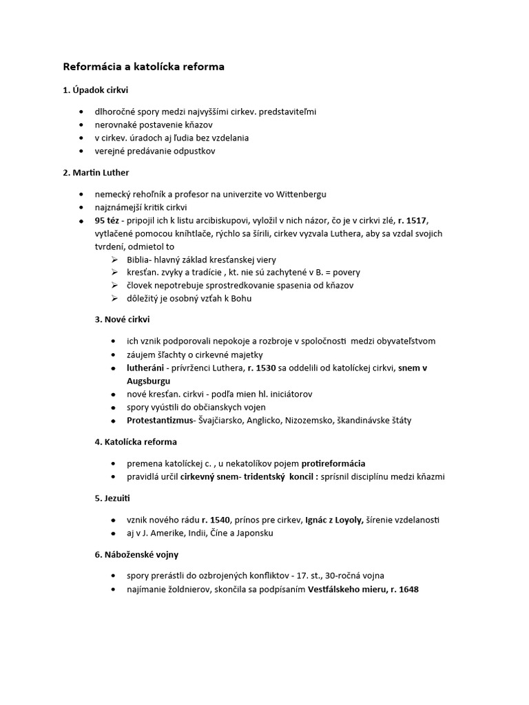 Reformácia A Katolícka Reforma | PDF