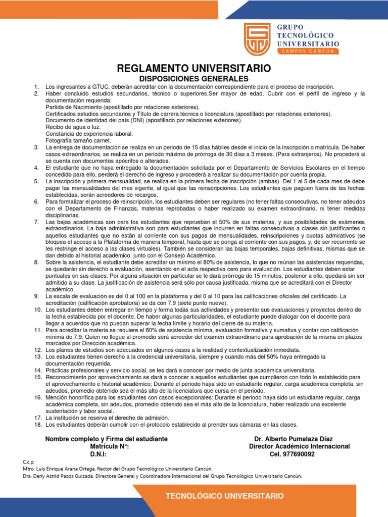 Reglamento GTUC: Inscripción y Normas | PDF