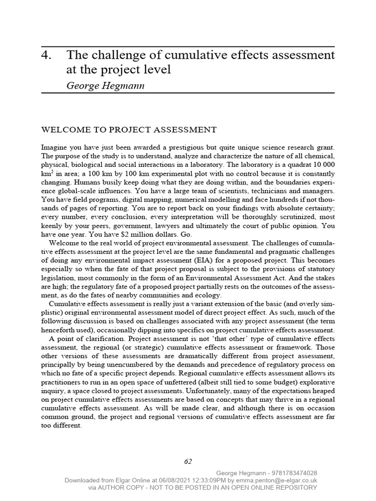 Handbook of Cumulative Impact Assessment The Challenge of Cumulative Effects Assessment at The ...