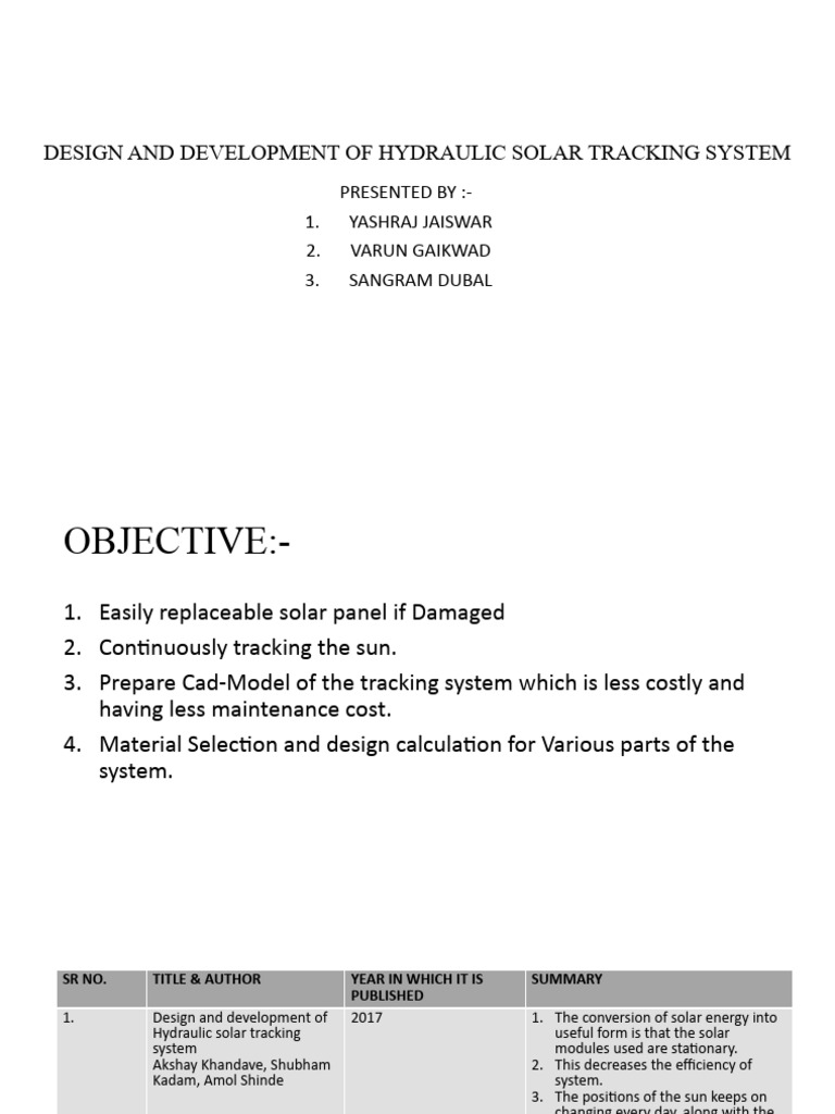 Hydraulic Solar Tracking System Design | PDF | Solar Panel | Energy ...