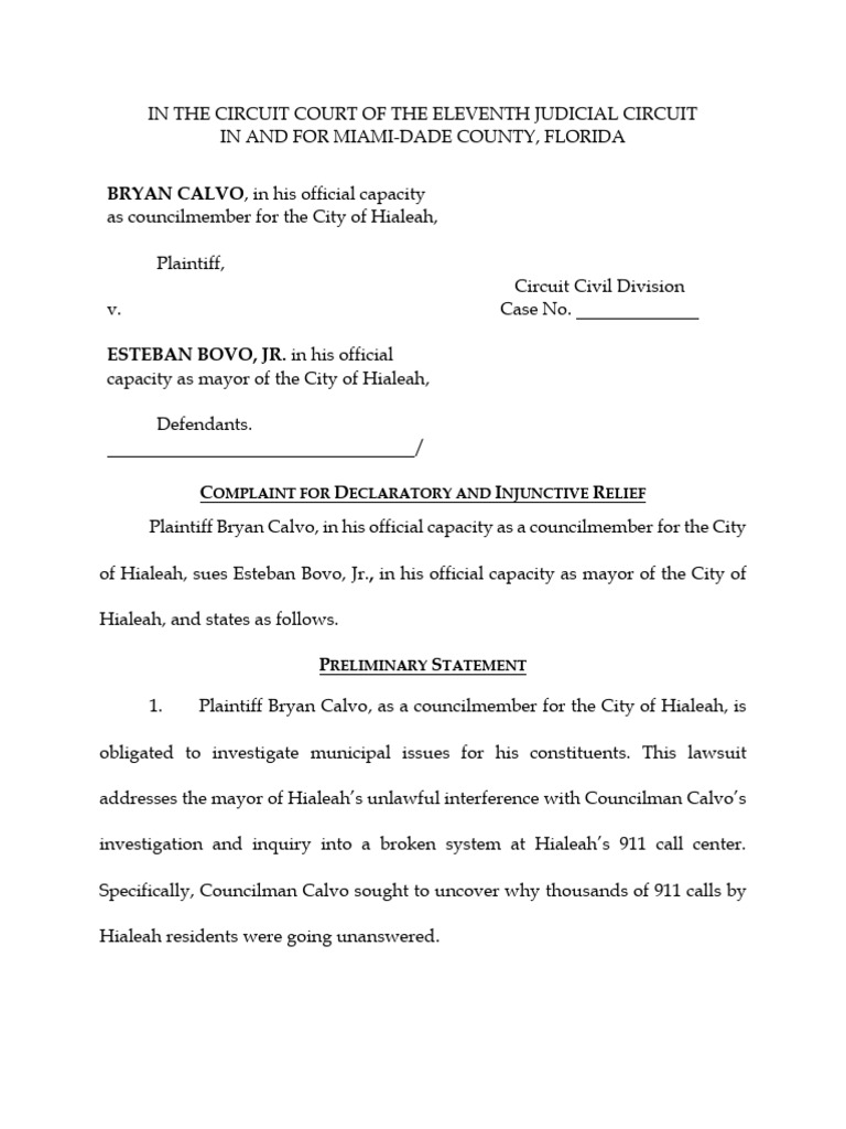 Calvo Complaint | PDF | Lawsuit | Injunction