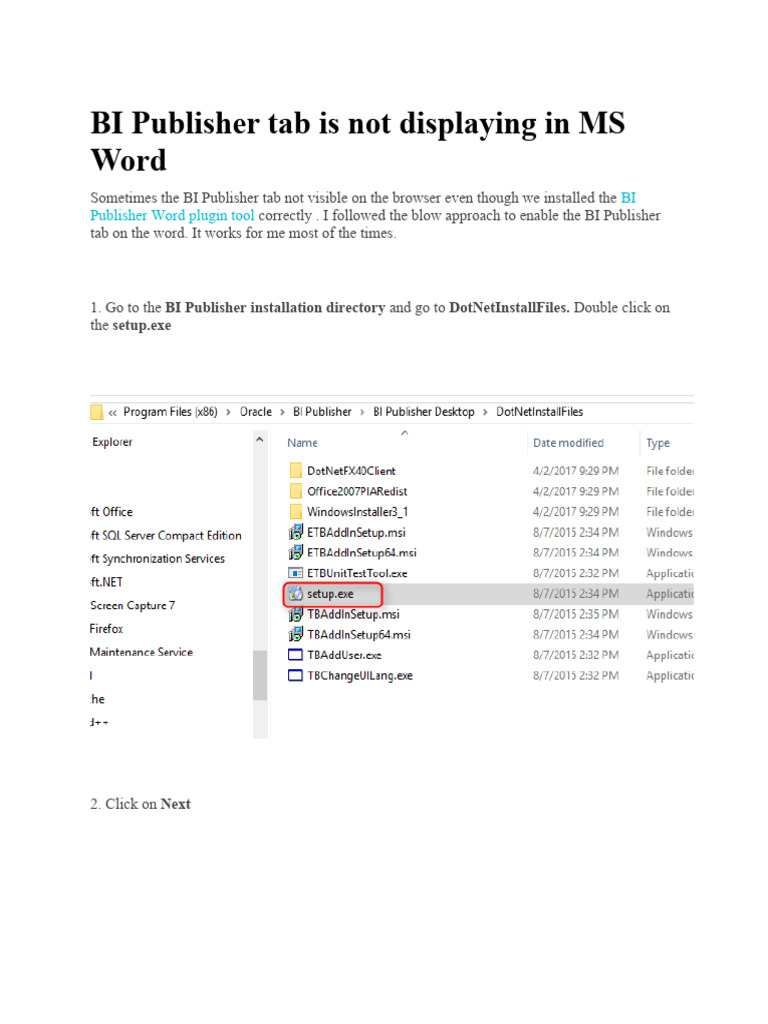 BI Publisher Tab Is Not Displaying in MS Word | PDF