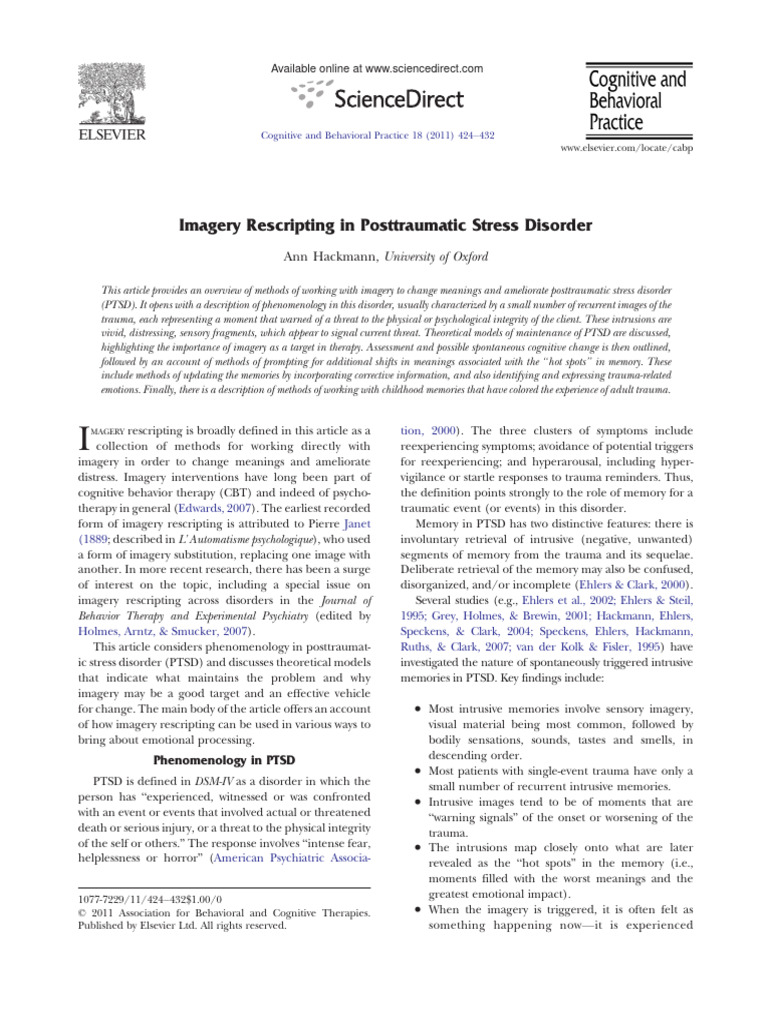 Hackmann 2011 Imagery Rescripting in PTSD | PDF | Psychological Trauma | Memory
