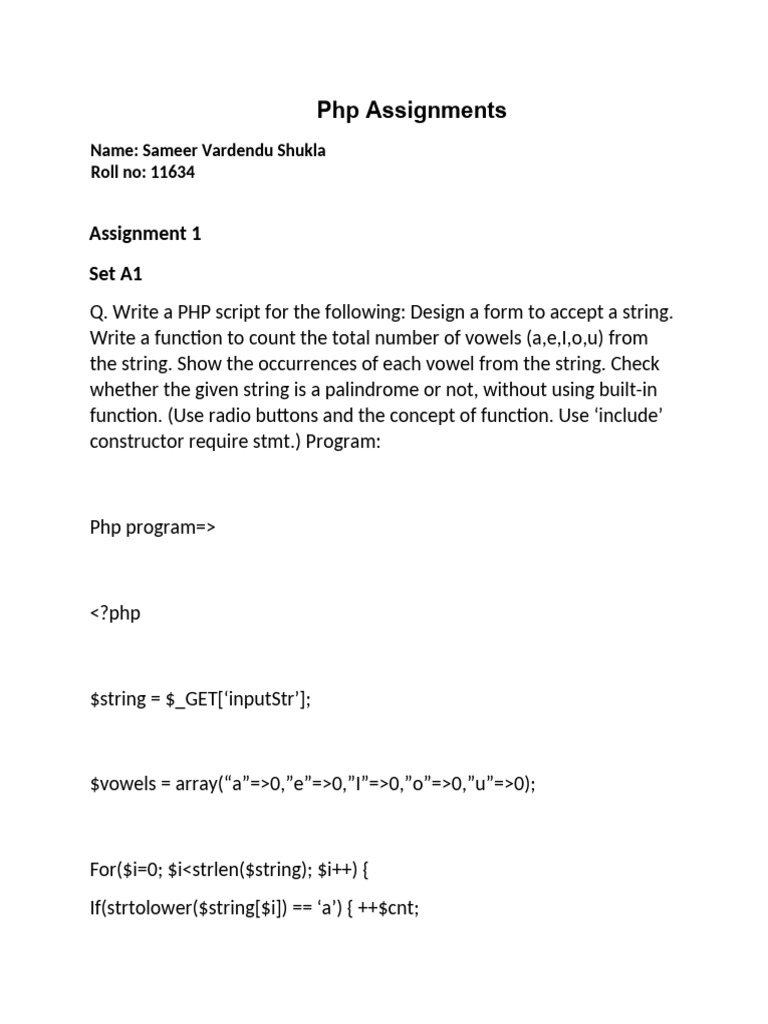SameerShukla PHP Assignments PDF | PDF | Area | Php