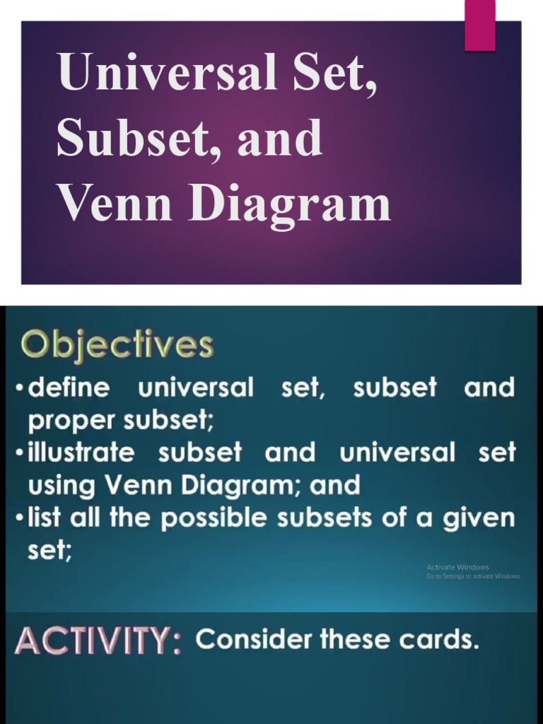 Lesson 2 - Universal Set, Subset, and Venn Diagram | PDF