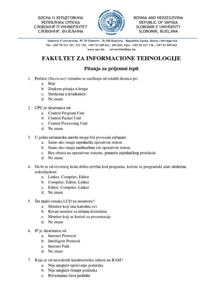 Pitanja Za Prijemni | PDF